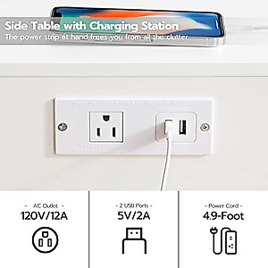 HOOBRO Nightstand with Charging Station, End Table with USB Ports and Outlet, Side Table for Tight Spaces, Solid and Stable, for Office, Bedroom, Study, White and Gold DW88UBZP201