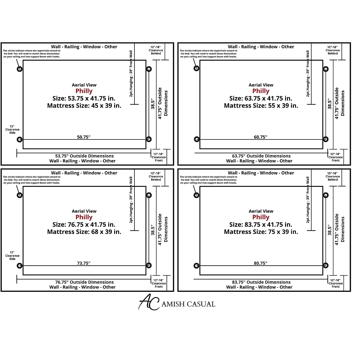 Amish Casual The Philly Amish Crafted Porch Swing Bed with Modern Backrest, Made in The USA from Kiln Dried Pine (Black Paint, Twin)