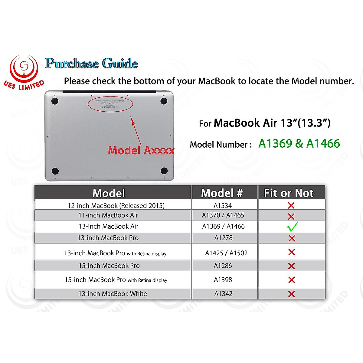 MacBook Air 13 inch Case, UESWILL Smooth Soft-Touch Matte Hard Shell Case Cover for 2008-2017 MacBook Air 13 inch (Model A1466 / A1369) + Microfibre Cleaning Cloth, Black