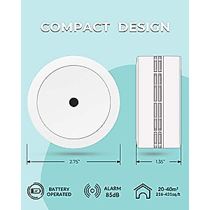 Ecoey Small Smoke Detector Alarm, 10 Year Fire Alarms Smoke Detectors with Built-in 3V Battery, Smoke Alarm with Big Test Button and Silence Function for House, FJ135, 2PACK