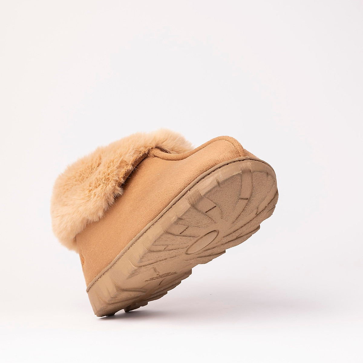 EUROPEAN SOFTEST Women's Micro Suede Faux Fur Fleece Lined Cozy 80-D High-Density Memory Foam Winter Slipper Bootie Breathable House Shoes with Non Skid Indoor Outdoor Sole (5-6, Camel)