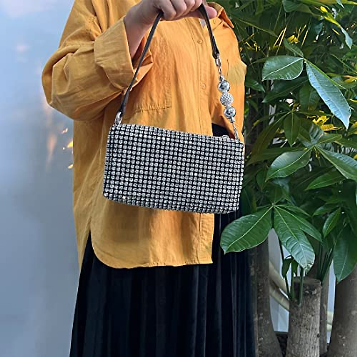 Rhinestone Purse for Women Evening Handbag Glitter Shoulder Bag Upgrade Box Style Sparkly Crystal Diamond Silver Clutch For Prom Wedding Gala Dinner Dance Dating