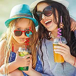 24 Reusable Jungle Animal Straws, Meetory Plastic Party Drinking Straws,Curly Crazy Straws with 20 Fruit Forks for Party Favor Kids Truck Decorations Birthday Supplies Gift, 12 Styles