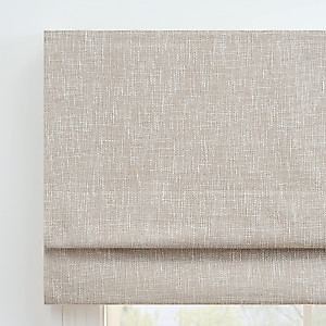 Eclipse Drewton Motorized 100% Blackout Cordless 35 in Wide x 64 in Long Textured Roman Shade in Linen