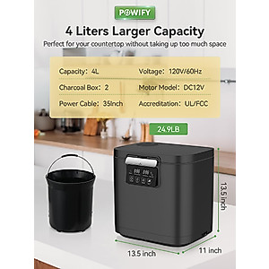 POWIFY Electric Compost Bin Kitchen 4L Capacity Composter Bins Outdoor Indoor with Tri-Blade, Smart Waste Dispenser Countertop Compost Machine with Lid Auto-Cleaning Cycle Odorless