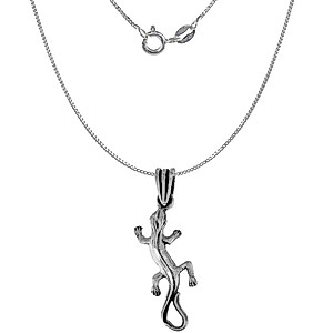 Small 1 1/4 inch Sterling Silver Lizard Pendant Diamond-Cut Oxidized finish NO Chain