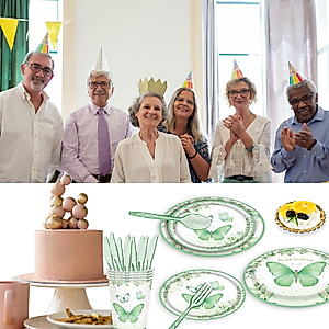 AWLZJZQA 168 Pcs Butterfly Plates and Napkins Party Supplies Serve 24 Guests Sage Green Birthday Plates Disposable Tea Party Decorations Happy Birthday Paper Plates Cups Flower Decor Spring for Women