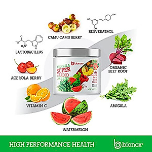 Arugula Super Cardio Greens Natural Preworkout, Cardio Support with 33 Superfoods Barley Grass, Broccoli, Moringa, Beets, Prebiotics, Probiotics, Spirulina, Powder Drink Mix, Berry 30 Days