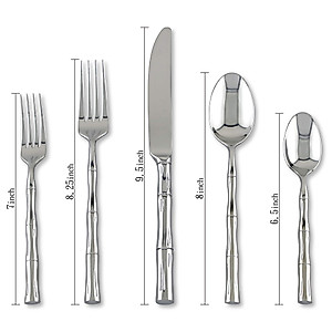 UPware 45-Piece Bamboo Shaped Flatware Set, 18/8 Stainless Steel Silverware Cutlery Set, Service for 8 with Serving Set, Mirror Polished, Dishwasher Safe (Bamboo)