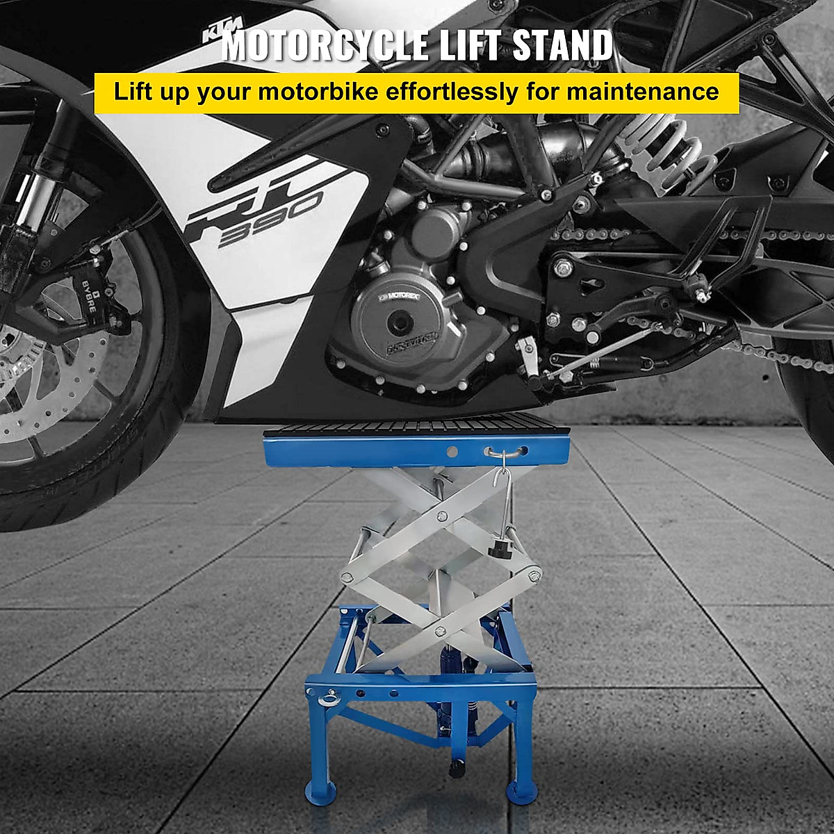 VEVOR Hydraulic Motorcycle Lift Table, 300LBS Hydraulic Motorcycle Scissor Jack, Portable Lift Table, Adjustable Motorcycle Lift Jack, Blue Motorcycle Lift Stand