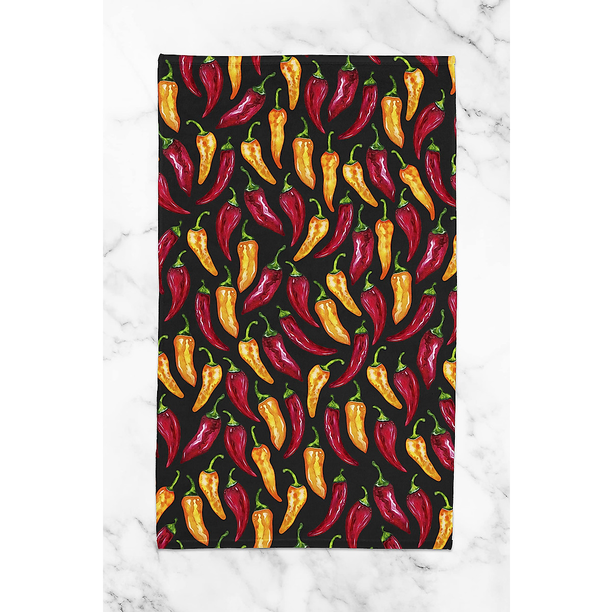 Chili Pepper Print Hand Towel - Kitchen Towel - Bathroom Hand Towel - Cotton Terry Cloth - 15"x25"
