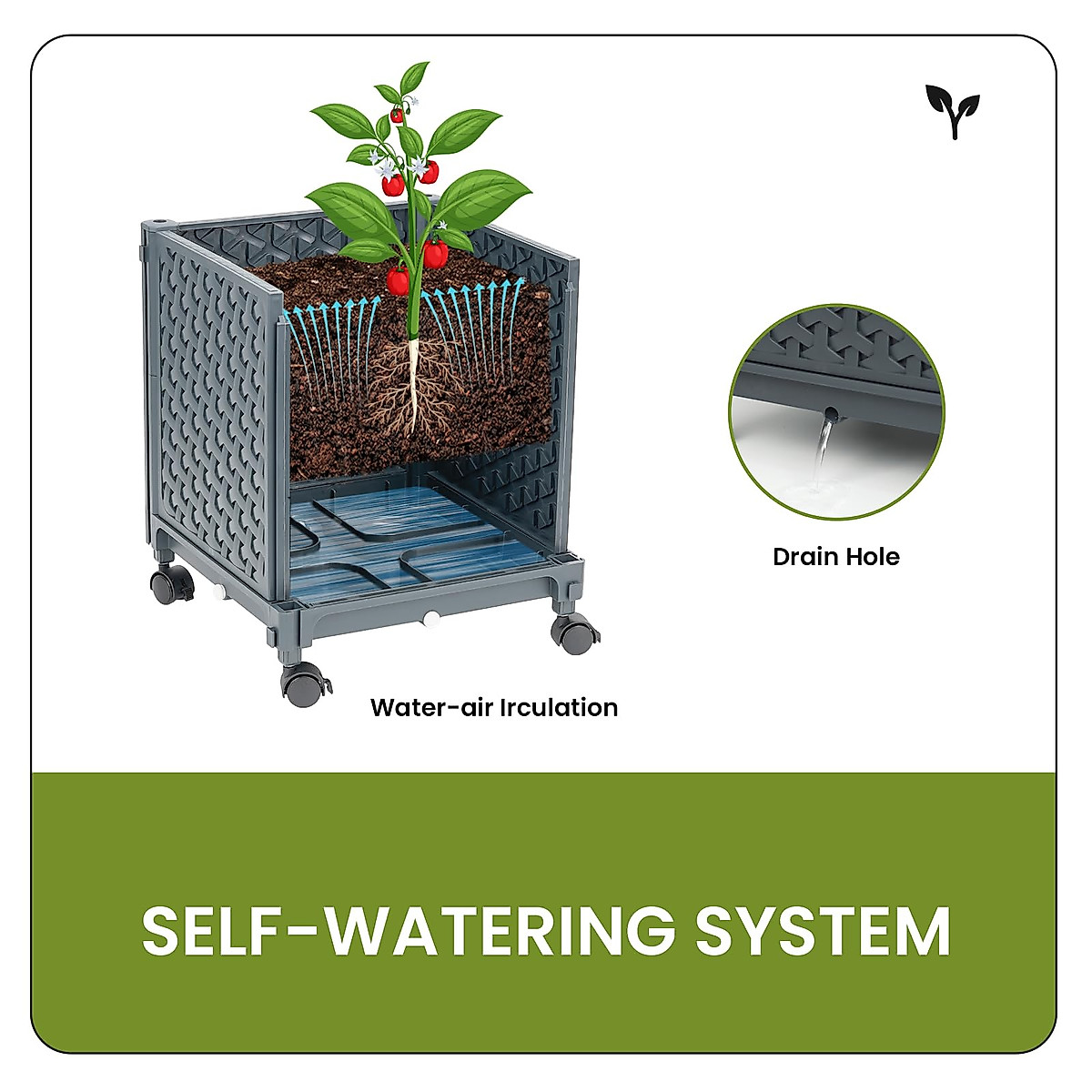 DXront Raised Garden Bed with Tomato Cage 56.7” Self Watering Tomato Planter Boxes with Trellis Wheels for Outdoor Climbing Flowers Vegetable Vine Vegetables