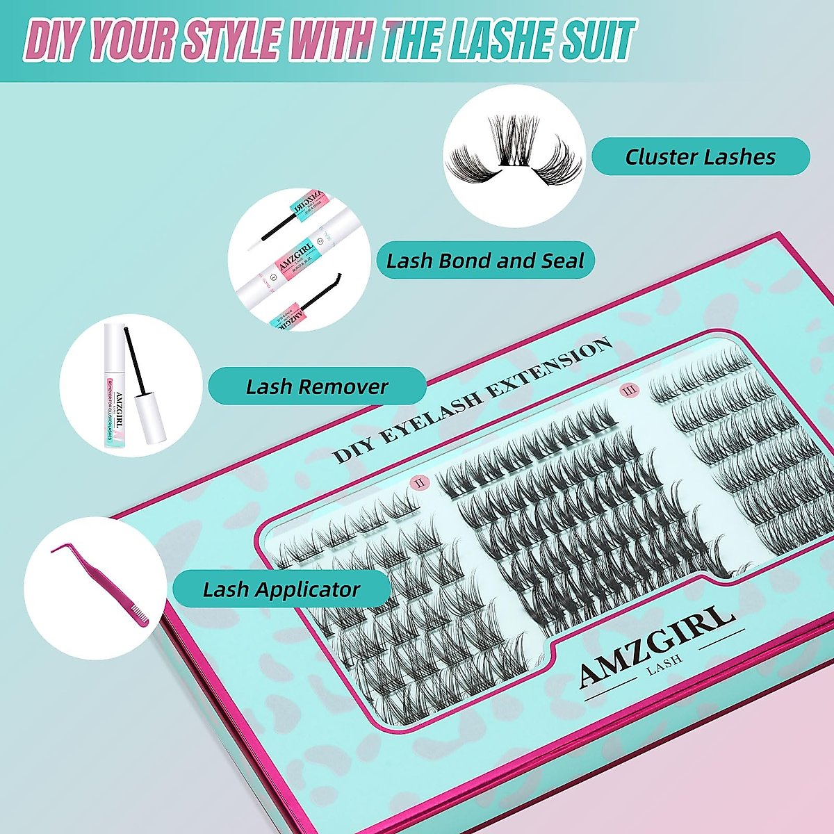 Lash Extension Kit 144Pcs Eyelash Clusters Individual Lashes Extensions Kits With Cluster Lashes Wispy,Lash Bond And Seal,Eyelashes Remover And Applicator(ASA,C-Mix8-16mm Kit)