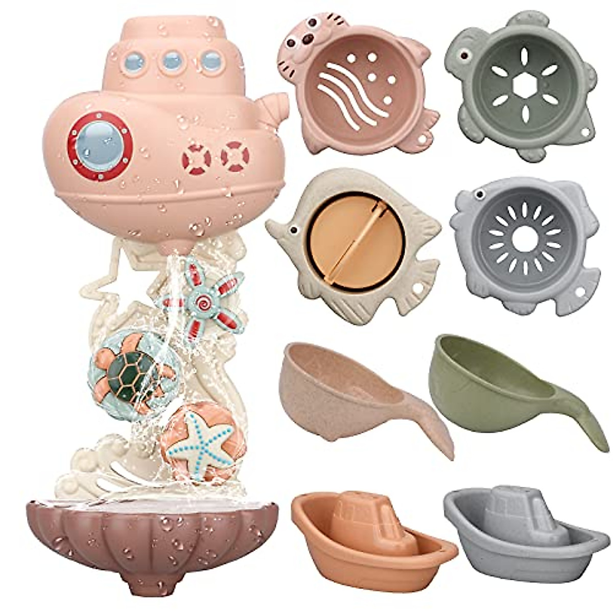 LZZAPJ Baby Bath Toys for Toddlers 1-3 Year Old, Bathtub Water Toys for Kids Age 2-4, Contains 4 Stacking Cups, 2 Boats 2 Whale-Shaped Spoons, Gift for Infants Boys Girls 6-12 Months