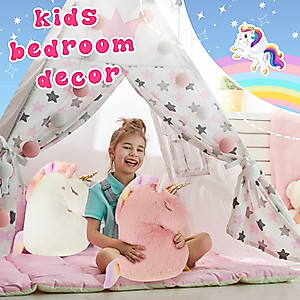 Maitys 2 Pcs Decorative Unicorn Pillows for Girls Bedroom Gift for Christmas Large Soft Unicorn Throw Pillows White Pink Fluffy Plush Stuffed Animal Pillows Birthday Baby Shower Cute Home Decor