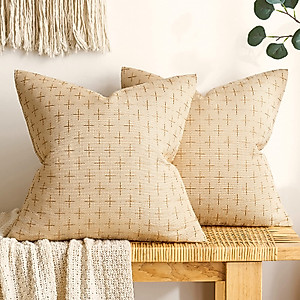 MIULEE Pack of 2 Decorative Burlap Linen Throw Pillow Covers Modern Farmhouse Pillowcase Rustic Woven Textured Cushion Cover for Sofa Couch Bed 18x18 Inch Light Coffee