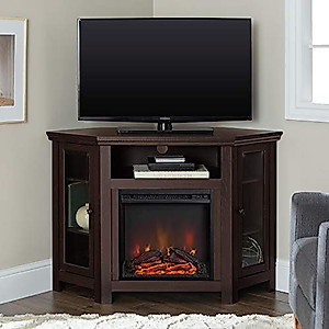 Walker Edison Alcott Classic Glass Door Fireplace Corner Entertainment Center TV Stand for TVs up to 55 Inches, 48 Inch, Espresso