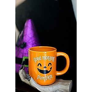 Pearhead Halloween Mug Set, Good Morning Pumpkin and Hey Boo Coffee Mugs, Novelty Fall Holiday Cups, Set of 2, 13 oz