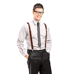 trilece Brown Suspenders for Men - Adjustable Y Shape Womens Boys Suspenders with Heavy Duty Clips (Brown, 1)