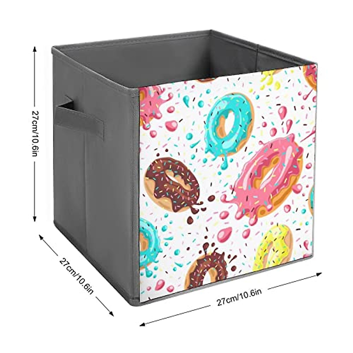 Colorful Donuts Canvas Collapsible Storage Bins Cube Organizer Baskets with Handles for Home Office Car