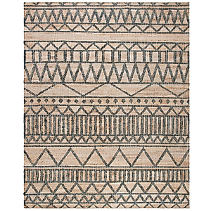 SAFAVIEH Kilim Collection Area Rug - 8' x 10', Natural & Charcoal, Handmade Flat Weave Jute, Ideal for High Traffic Areas in Living Room, Bedroom (KLM752A)