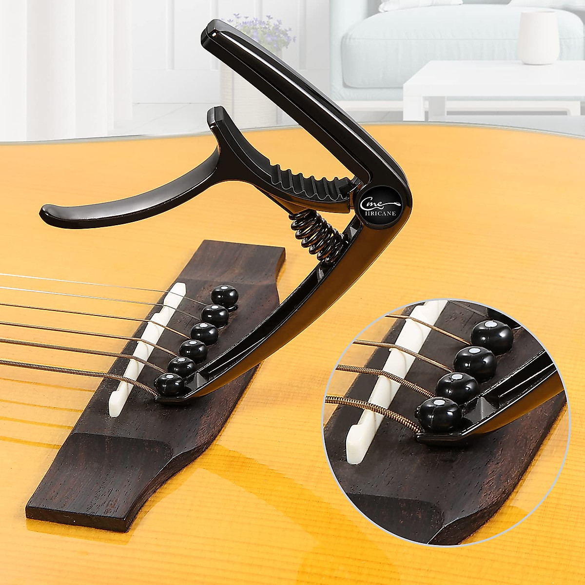 Hricane Guitar Capo for Acoustic and Electric Guitars with 3 Picks, light black Guitar Capo or Ukulele capos, Mandolin, Banjo, Classical Guitar Accessories, made by Steel and Silicone