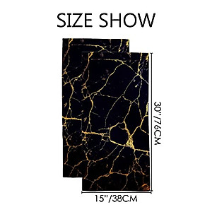 XOLLAR 2PCS Hand Bath Towels for Bathroom Black Marble Gold Vein Absorbent Soft Fingertip Towel Body Hair Drying Cloth for Kitchen Gym Spa 30” x 15” Quick Dry