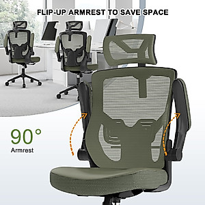 𝑯𝑶𝑴𝑬 𝑶𝑭𝑭𝑰𝑪𝑬 𝑪𝑯𝑨𝑰𝑹, Ergonomic Mesh Desk Chair, High Back Computer Chair- Adjustable Headrest with Flip-Up Arms, Lumbar Support, Swivel Executive Task Chair (Hunter Green, Modern)