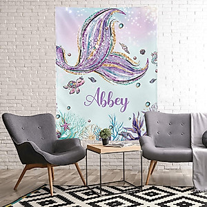 XOZOTY Print Mermaid Tail Purple Personalized Baby Blanket Swaddling with Name Nursery Fleece Throw Blankets for Newborns Boys Girls Kids Pet 30 X 40 Inch