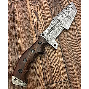 TR-1168 Custom Handmade Damascus Steel 10 Inches Tracker Knife - Perfect Grip walnut wood Handle (TR-987) (TR-2195)