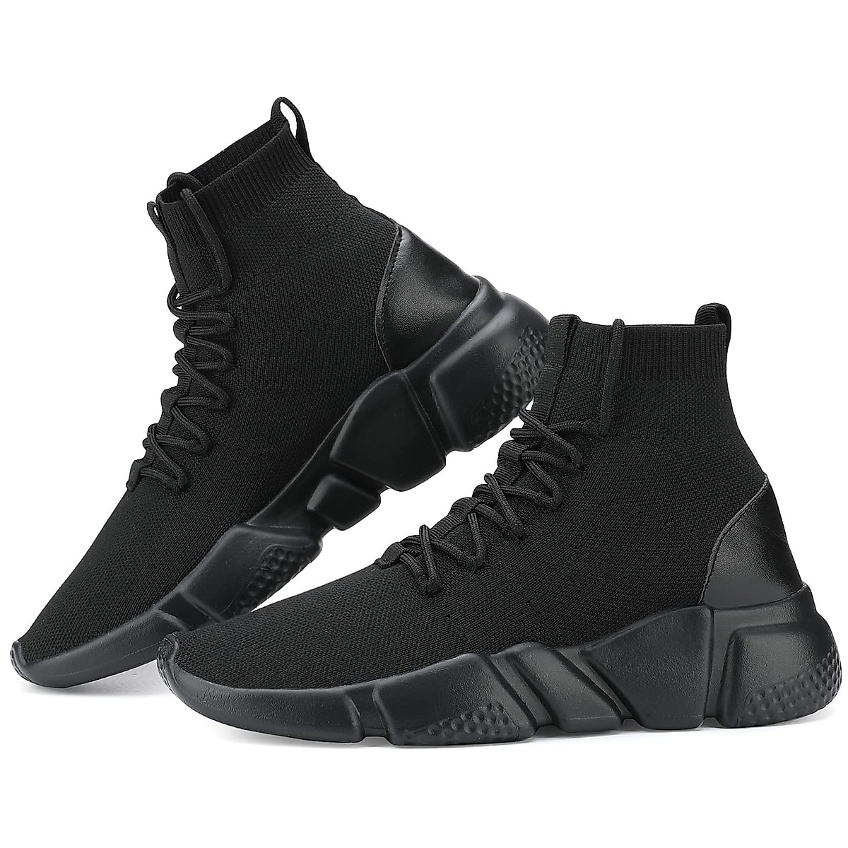 Santiro Women Walking Shoes Fashion Sock High Top Sneakers Comfortable Gym Tennis Shoes Casual Lightweight Running Shoes All Black US 8.5