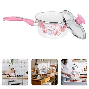 YARDWE Enamel Sauce Pan Non- Stick Milk Pot Pasta Cooking Pot Small Noodle Soup Pot Enamelware Pot Enamel Cookware with Lid