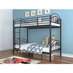 Alohappy Metal Bunk Beds Frame Twin Over Twin, Convertible Into 2 Individual Metal Bed Frame, Removable Ladder & Safety Guard Rail (Black)