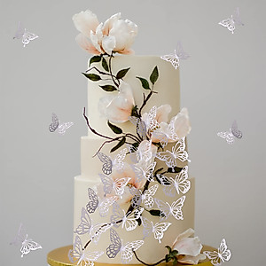 40 PCS Laser 3D Butterfly Cupcake Toppers Hollow Arts Butterfly Cake Decorations for Baby Shower Wedding Fairy Birthday Party Supplies Butterfly Wall Sticker Decoration Mixed Styles Silver