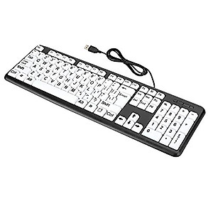 Large Print Computer Keyboard, 104 Keys Standard Full Size USB Wired with Foldable Stands, High Contrast Black and White Keys Perfect for Low Vision, Seniors and Those Just Learning to Type