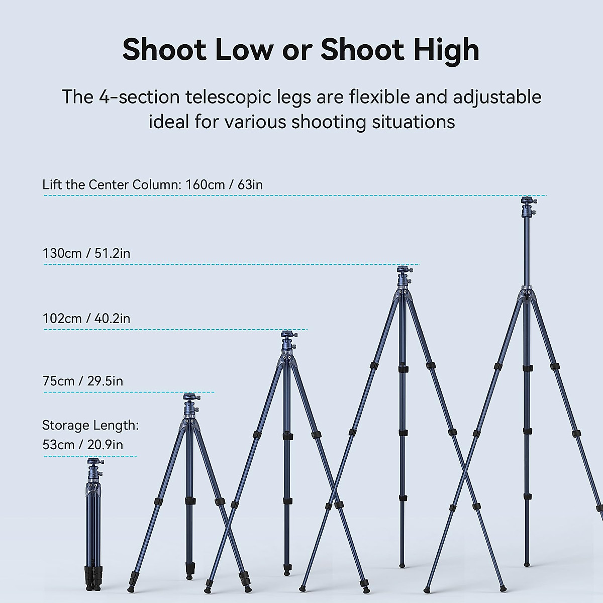 SmallRig AP-02 Lightweight Travel Tripod, 63" Camera Tripod with Compact Unconventional Center Column, 360° Ball Head, QR Plate, Travel Bag, Load up to 17.6 lbs / 8 kg, for Most DSLR Cameras -4222