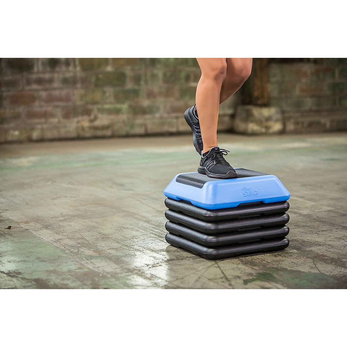 The Step Adjustable High Step Aerobic Platform with 4 Risers, Home Gym Workout Equipment, Fitness Stair Stepper Exercise Platform, Aerobic Exercise Equipment Made in the USA,Blue