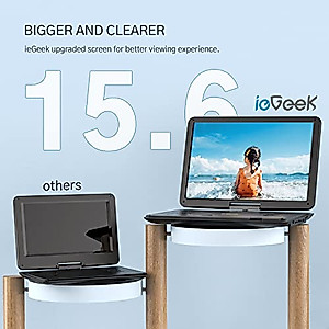 ieGeek 17.5" Portable DVD Player and Carry Travel Case, 15.6" Swivel HD Large Screen, 5000mAH Rechargeable Battery, High Volume, Support USB/SD Card/Sync TV, Car Charger, Remote Control, Region-Free
