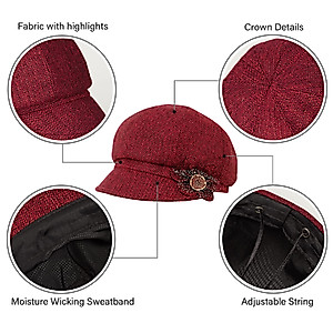 ColorSun Winter Classic Retro Visor Newsboy Cabbie Cap Beret Hats with Flower Buckle for Woman Ladies Red Wine
