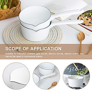 1.2L Saucepan, Enamel Milk Pan, Butter Warmer, Milk Pot, Easy to Cook and Clean, Non-Stick Milk Boiling Pot with Handle for Home Kitchen Restaurant(White)