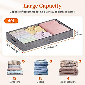 Lifewit Under Bed Storage Containers, 4.3 Inches Tall Low Profile Underbed Storage, Foldable Clothes Storage Bags Organizer Bin with Lids, Ultra Thick Fabric for Blankets Pillows Shoes, Large, 3 Pack