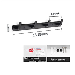 Gxfctys Coat Rack Wall Mount, Modern Wall Hooks for Hanging Coat Clothes Hats Bags with 4 Hooks, Space Aluminum Black Towel Rack for Kitchen Entryway Bathroom Bedroom (Style 1, 4 Hooks)
