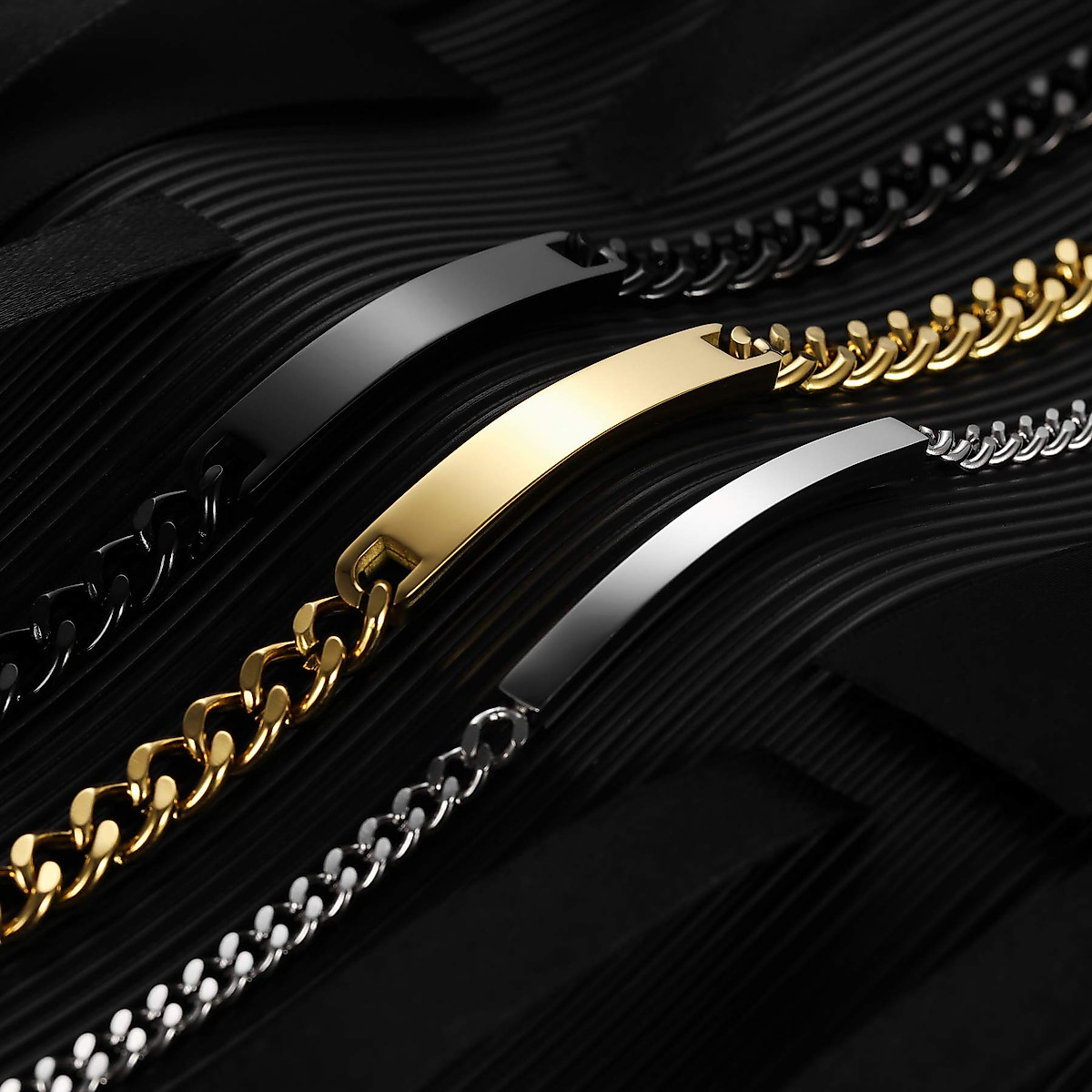 MeMeDIY 2 Pcs Personalized Couple Bracelets Set Custom Engraving Name/Date/Coordinates for Boyfriend Girlfriend Stainless Steel Adjustable Love Matching Relationship Valentine's Gift(Silver Color)