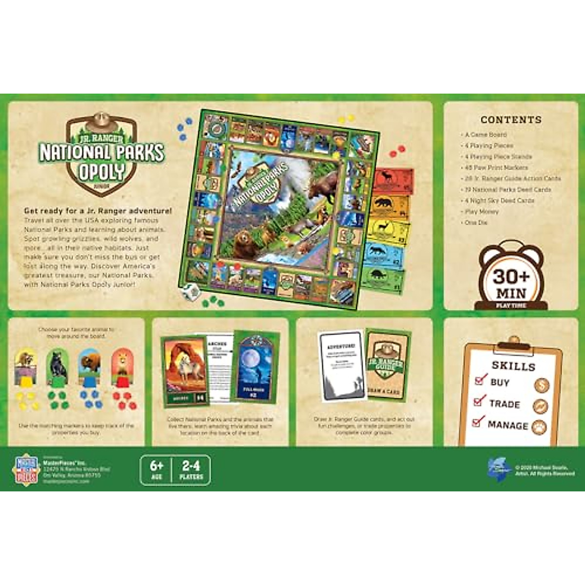 MasterPieces Kids & Family Board Games - Junior Ranger National Parks Opoly Jr. - Officially Licensed Board Games for Kids, & Family