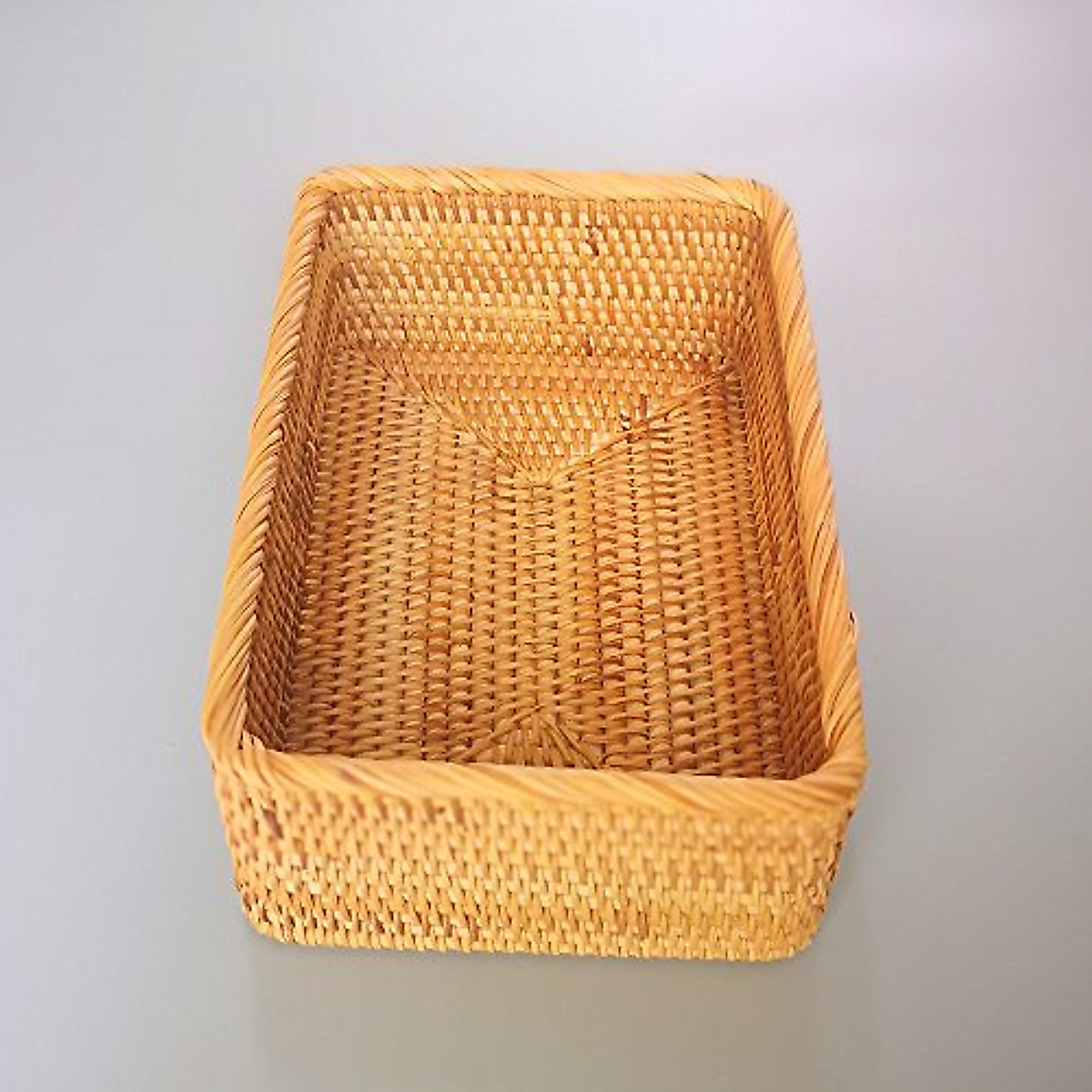 amololo Handmade Rectangle Wicker Fruit Box Rattan Tray Magazine Organizer and Small Objects Container Serving Basket (Large)