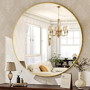 HARRITPURE Round Mirror 30 Gold Wall Mounted Circle Mirrors Vanity Mirror with Brushed Aluminum Alloy Frame Modern Decoration for Bathroom, Living Room, Vanity, Bedroom, Entryway