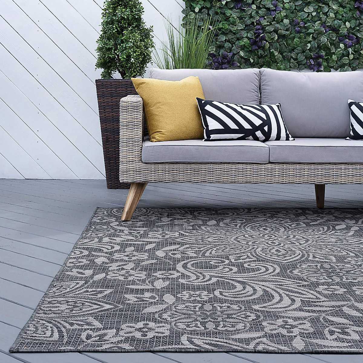 Charcoal Jute Water Resistant Large Indoor Outdoor Rug 5x7 for Patio Entryway Deck Garden Outside Porch Hallway Entry Way Area - Waterproof Living Room Bedroom Kitchen Carpet Alfombras para Exteriores