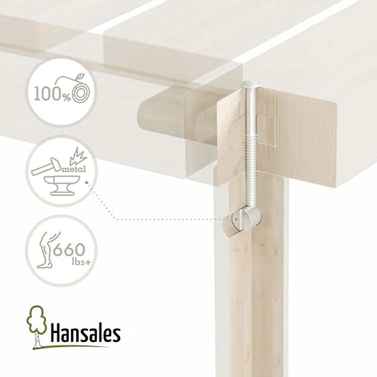 Hansales Bed Frame Lisette Full Size 54″ with Bed Slats - Light Wooden Platform Withstands up to 550 lbs - from Natural Solid Birch Hardwood FSC - Made in Europe - Japanese Style - Without Headboard