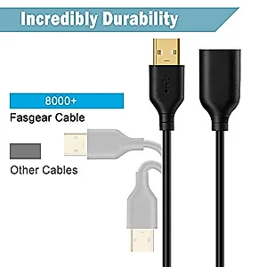 Fesgear USB 2.0 Extension Cable: 2 Pack 6ft USB 2.0 Type A Male to Female Extension Cord Data Transfer Extender with Gold-Plated Connector for USB Flash Drive/Hard Drive/Mouse/Printer (Black)
