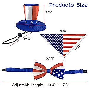 CooShou 4Pcs 4th of July Dog Costume Independence Day Dog Outfit American Flag Pet Dog Hat Bandana Bow Tie Triangle Scarf for Dogs Cats Puppy Kitten